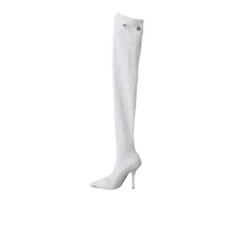 Dolce & Gabbana Pailletten Overknee Stiefel - - Shoes - Damen - Wei&szlig; - 36 EU