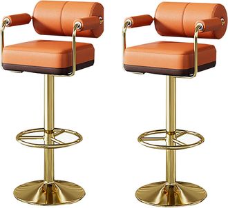 Generic Moderne Quadratische Barhocker Aus Pu-Leder, 2Er-Set, Verstellbare Drehhocker mit R&uuml;ckenlehne, Gepolsterte St&uuml;hle In Tresenh&ouml;he f&uuml;r K&uuml;che, Esszimmer u