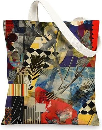 Generic Sacs fourre-tout en toile abstraite, sacs à provisions réutilisables, sacs à provisions réutilisables, colorés et légers et lavables avec bandoulière,