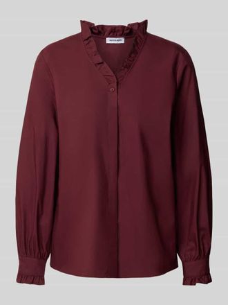 More & More Regular Fit Bluse mit R&uuml;schenkragen und V-Ausschnitt