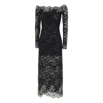 Paco Rabanne Femme, Robes, Noir, Taille: 36 FR Robe Midi en Dentelle &agrave; &Eacute;paules D&eacute;nud&eacute;es