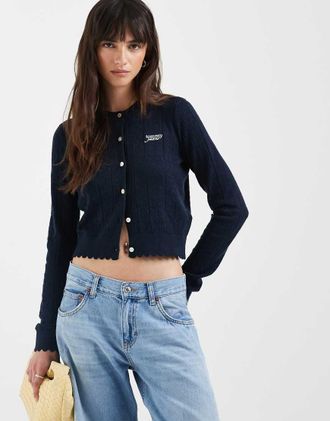 Tommy Jeans Gilet en maille pointelle - Bleu marine