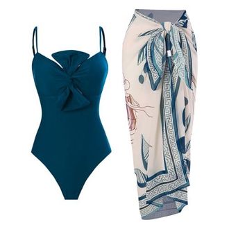 Generic Maillot de bain une pi&egrave;ce pour femme avec par&eacute;o/jupes, contr&ocirc;le du ventre, couleur unie, maillot de bain d&eacute;t&eacute;, rembourr&eacute;, push-up, s&eacute;chage rapide, mon