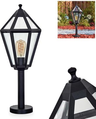 HOFSTEIN Sockelleuchte Falfosa, Sockellampe aus Metall/Glas in Schwarz/Klar, Leuchte im Vintage/Antik/Landhaus-Design f&uuml;r Au&szlig;enbereich/Garten/Terrasse/Wegbeleu