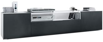 Vladon Lowboard Mogan, TV-Kommode mit 2 T&uuml;ren, 1 Klappe und 1 offenes Fach, Wei&szlig; matt/Schwarz matt (181 x 39 x 35 cm)