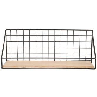 Artibetter DECOMELODY Praktisches Wandmontiertes B&uuml;cherregal aus Eisen mit Massivholzboden Mittelgro&szlig; Schwarzes H&auml;ngeregal f&uuml;r Haushaltsaufbewahrung und Kleinigk