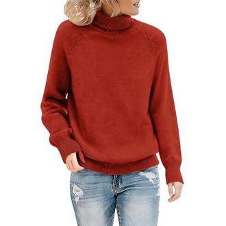 Generic Pull pour femme en tricot ample &agrave; manches longues tendance de couleur unie - Pull confortable &agrave; col roul&eacute; - Pull chaud d&eacute;contract&eacute; pour femme pour lau