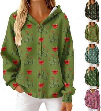 Generic HUIFUAO Sweat à capuche de Noël pour femme avec noeud amusant et sapin de Noël surdimensionné - Tenue de Noël boutonnée à manches longues - Pull tenda