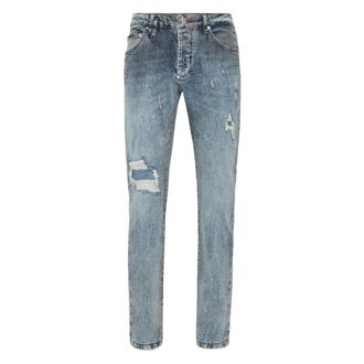 Philipp Plein Homme, Jeans, Bleu, Taille: W33 Denim Super Straight Cut Pantalons Cars Racing