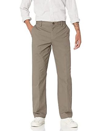 Amazon Essentials Pantalon Chino Infroissable Sans Pinces Coupe Classique (Grandes Tailles Disponibles) Homme, Brun Fonc&eacute;, 33W / 29L