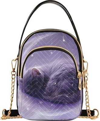 Mnsruu Sac à bandoulière pour femme, motif chat, lune, violet, sac à main, petit sac à bandoulière avec sangle réglable