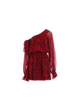 Saint Laurent One-shoulder Floral-print Silk-georgette Mini Dress Size 40