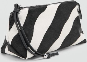 Mango Trousse de toilette cuir et effet fourrure z&eacute;br&eacute;e noir - Femme - Taille unique - MANGO