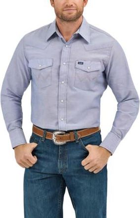 Wrangler Chemise de Travail Western à Manches Longues pour Homme Finition délavée, Chambray, Medium