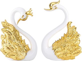 Milisten 2 St&uuml;ck Krone Schwan Figur Kuchen Topper Schwan Ornamente Auto Armaturenbrett Dekoration Paar Skulptur Landschaft (Golden)