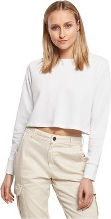 Build Your Brand Ladies Terry Cropped Crew Sweat-Pullover, Blanc, S Femme