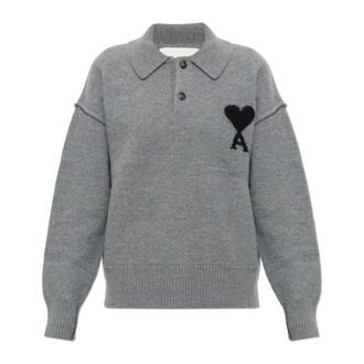 Ami Wollpullover mit Polokragen - - Knitwear - Damen - Grau - L