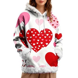 Generic Sweat &agrave; capuche pour femme - Coupe droite - Imprim&eacute; en forme de coeur - D&eacute;contract&eacute; - En polaire - Chaud et d&eacute;contract&eacute;, Rouge, XXL