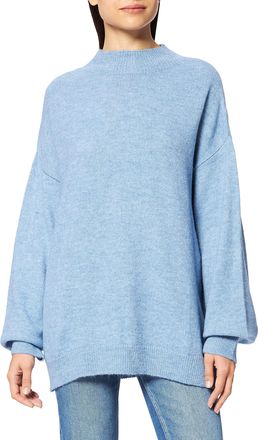NA-KD Damen High Neck Knitted Sweater Pullover, blau, M