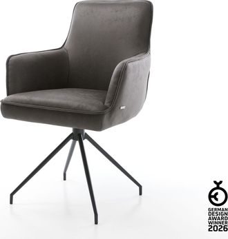 DELIFE Drehstuhl Heira-Flex mit Armlehnen Mikrofaser Anthrazit Vintage Kreuzgestell konisch Schwarz 180&deg; drehbar Taschenfederkern, Esszimmerst&uuml;hle