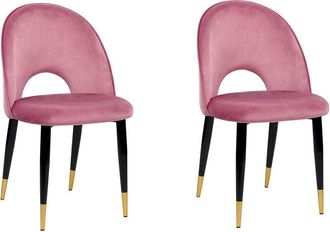Beliani Beliani - Lot de 2 Chaises de Repas Rétro Glamour en Velours Rose et Pieds Noirs Magalia