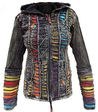 Gheri Sweat &agrave; capuche en coton pour femme avec broderie psych&eacute;d&eacute;lique Pixie, Multicolore, UK 10