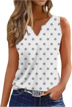 Generic Debardeur Femme Chic et &eacute;l&eacute;gant Chemisier sans Manche &Agrave; Pois D&eacute;bardeur Blanc Col V Top Ete Haut Chic et Elegant Fluide Ample Caraco Vetement Femme Ete