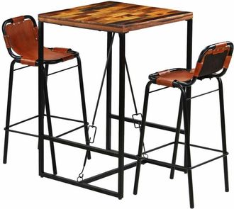 vidaXL Vidaxl - Bar-Set 3-tlg. Altholz Massiv und Echtes Ziegenleder