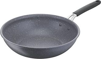 Lagostina Härtender Mineral Wok Antihaft Stahl und Aluminium mit Mineralbeschichtung + Ø 28 cm, Silikongriff, Steinoptik, für alle Herdarten geeignet
