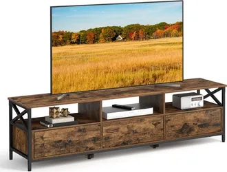 Vasagle Meuble TV pour T&eacute;l&eacute;vision jusqu&agrave; 80 Pouces, Support T&eacute;l&eacute;, 3 Tiroirs en Tissu, 3 &Eacute;tag&egrave;res, 178 x 40 x 50 cm, Salon, Chambre, Cadre en Acier, Marron