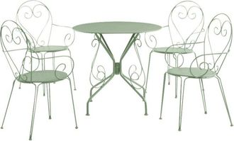 Vente-Unique Salle &agrave; manger de jardin en m&eacute;tal fa&ccedil;on fer forg&eacute; : une table et 4 fauteuils - Vert amande - GUERMANTES de MYLIA