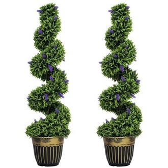 HOMCOM 2er Set K&uuml;nstlicher Spiralen-Buchsbaum mit Lavendel gro&szlig; 115cm Kunstpflanze, K&uuml;nstliche Pflanzen im Topf mit UV Schutz f&uuml;r Wohnzimmer Schlafzimmer B&uuml;r