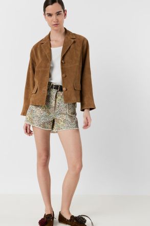 Gerard Darel Veste courte en cuir velours - TIRYA - Paille