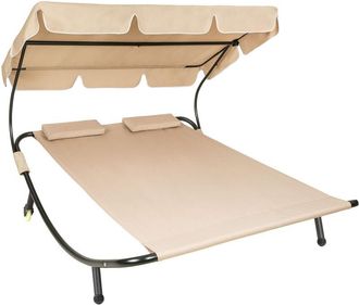 TecTake Transat 2 places - chaise longue, bain de soleil, transat jardin - noir/beige