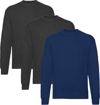 Fruit Of The Loom Herren Classic Set In Sweat, 3 Pack Sweatshirt,2X Schwarz + 1x Navy + 1 HL Kauf Notizblock, 5XL (3er Pack)