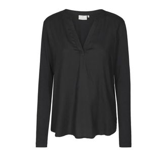 Kaffe Schwarze Tiefe Bluse mit V-Ausschnitt - - Blouses & Shirts - Damen - Schwarzk - S
