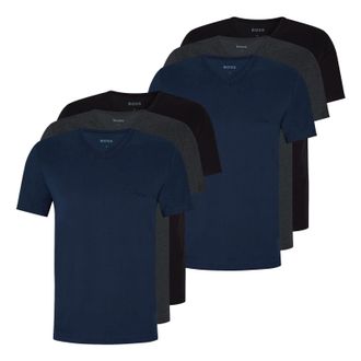 BOSS Herren Classic T-Shirts Kurzarm Shirts Pure Cotton V-Neck 6er Pack, Farbe:Mehrfarbig, Artikel:-497 Black/Anthracite/Navy, Gr&ouml;&szlig;e:2XL