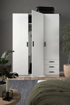 Dmora Kleiderschrank 3 Türen Thea, Schlafzimmermöbel, Schrank, Garderobe, 147x50 h200 cm, Weiß