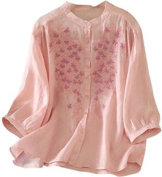 Generic Chemisier en mousseline pour femme - Chemisier d&eacute;t&eacute; &agrave; manches courtes - T-shirt m&eacute;di&eacute;val - Manches 3/4 - Tunique en lin - L&eacute;ger - Col en V - &Eacute;l&eacute;gant -