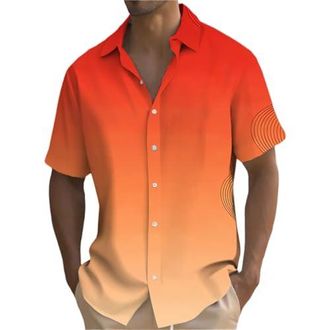 Generic Chemise boutonn&eacute;e &agrave; manches courtes pour homme - Couleur d&eacute;grad&eacute;e - Tendance - Col d&eacute;contract&eacute; - Manches courtes - Tropical - Vacances - Plage - Chemi