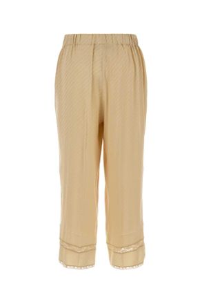 Gucci Embroidered Silk Trousers - Beige