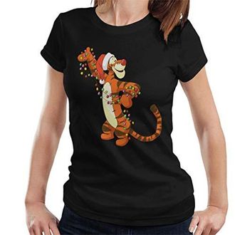 Disney Christmas Tigger Holding Festive Lights Womens T-Shirt