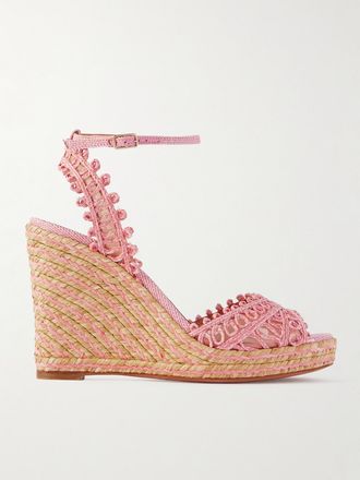 Aquazzura Kahlo Espadrille-wedges Aus Raffiabast Mit Mesh-besätzen - Pink