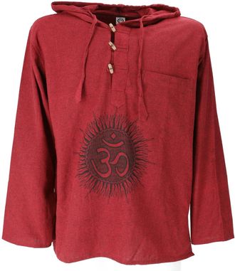 Guru Shop Yoga Hemd, Goa Hemd Om, Sweatshirt - Bordeaux/schwarz, Herren, Baumwolle, Size:XL