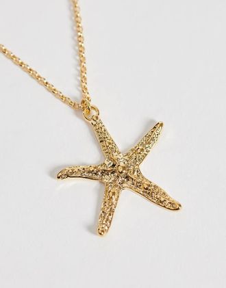 Orelia Collier multi-rangs en plaqu&eacute; or 18 carats &agrave; pendentif &eacute;toile de mer et perles-Dor&eacute;