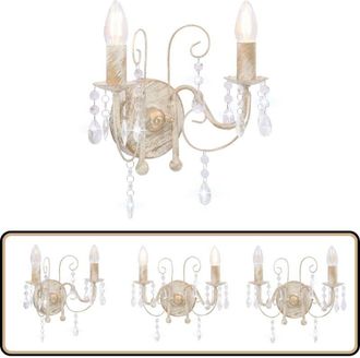 vidaXL Wandleuchte mit Perlen Antik Weiß 2 × E14-Fassungen - Wandleuchte - Dekoleuchte - Perlenschmuck - Antikweiss - Wohnzimmer Deko