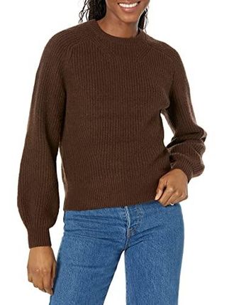 Amazon Essentials Pull-over côtelé à col ras-du-cou Femme, Marrón Espresso, XXL