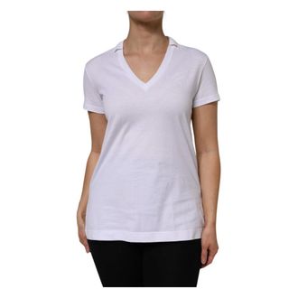 Dolce & Gabbana Femme, Tops, Blanc, Taille: 38 FR T-shirt Blanc en Coton &agrave; Col en V