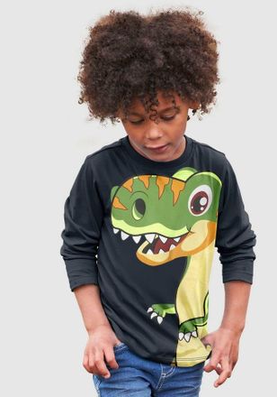 Kidsworld Langarmshirt CURIOUS DINO Langarm, Basic-Passform, peppiger Druck