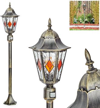 HOFSTEIN Wegeleuchte Hongkong, Au&szlig;enwegeleuchte mit Bewegungsmelder aus Metall/Glas in Wei&szlig;/Klar/Orange, Wegelampe im Antik/Landhaus/Vintage/Design f&uuml;r Garten,